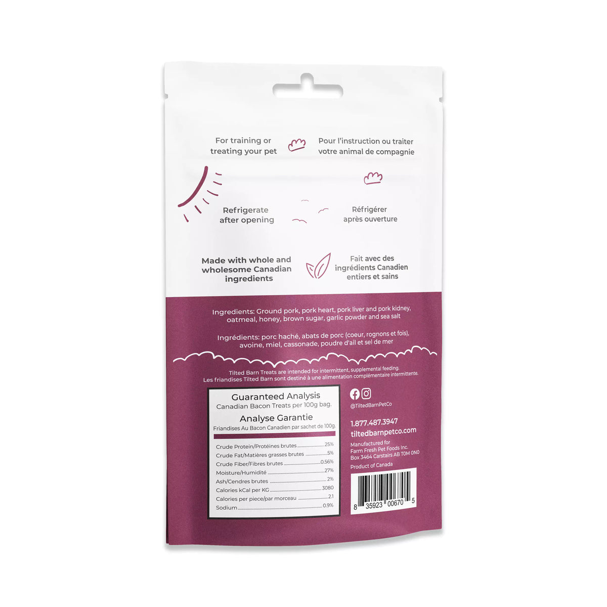 Tilted Barn - Treats - Canadian Bacon 100g – Pet Grocer Inc.